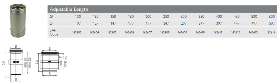 Metaloterm MF Adjustable Pipe - Nationwide Chimney Components