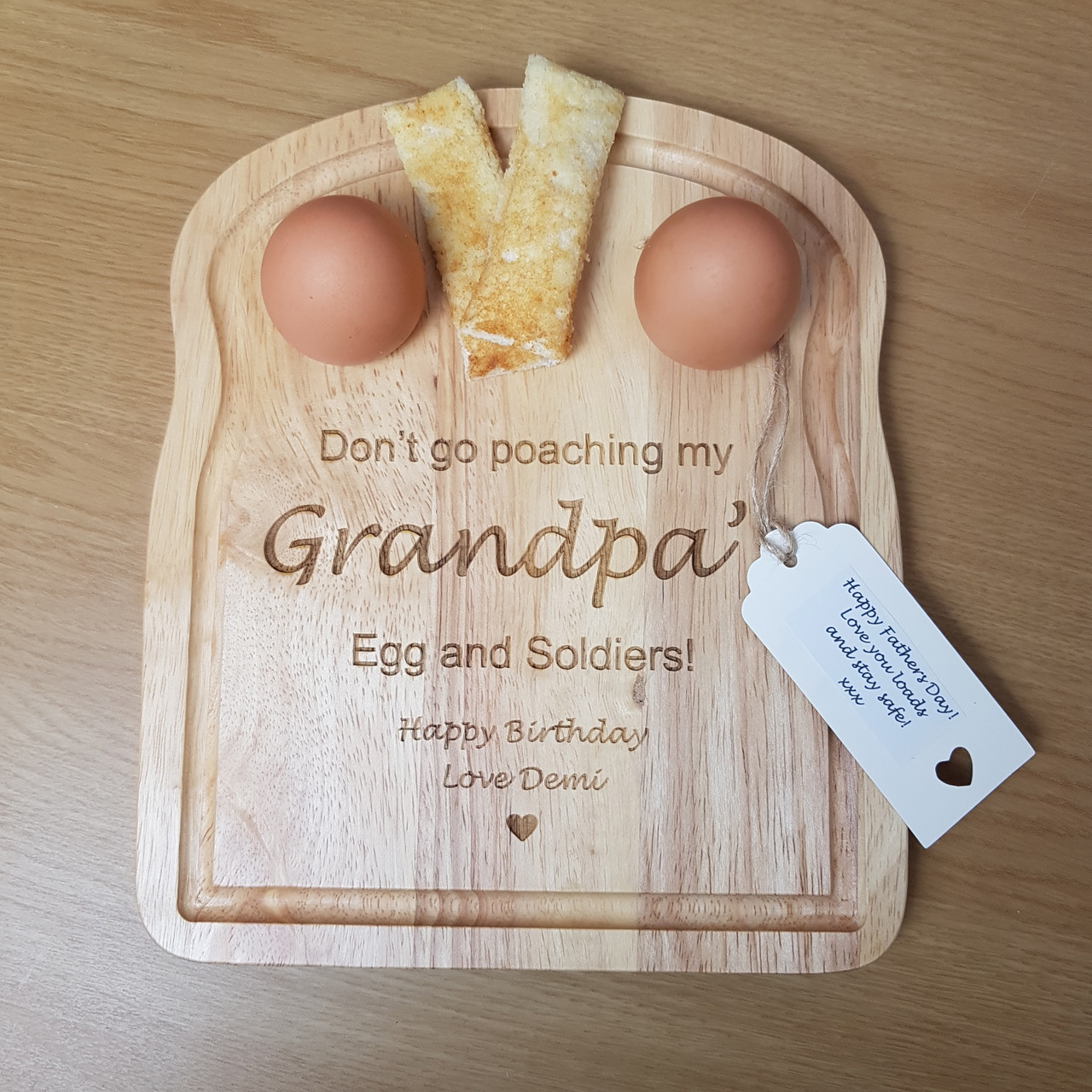 Poaching Dippy Egg Board, Personalised with Name and any Text, Gift for Dad