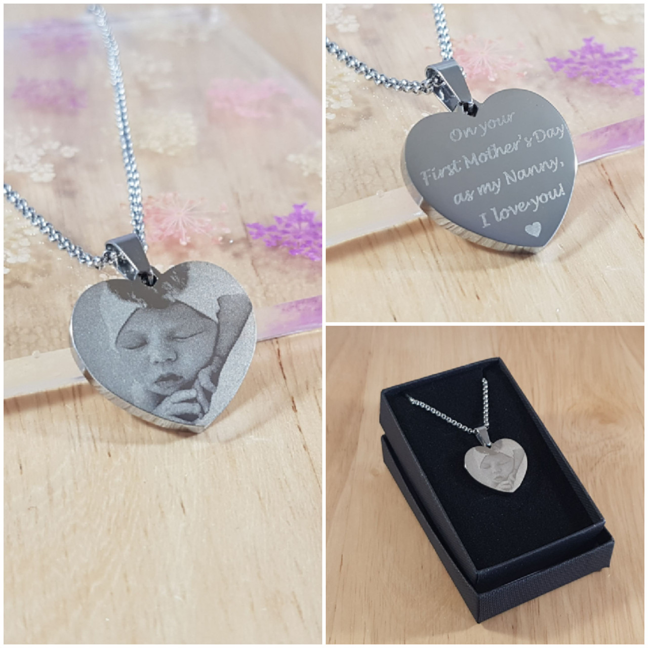 Personalised Scan Photo Engraved Heart Pendant Baby Shower Gift