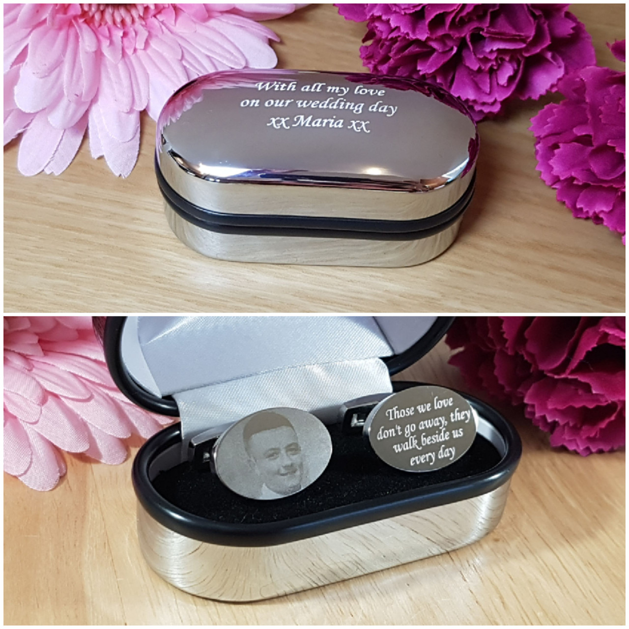 Photo Memorial Engraved Cufflink Gift for Him, Wedding Remembrance