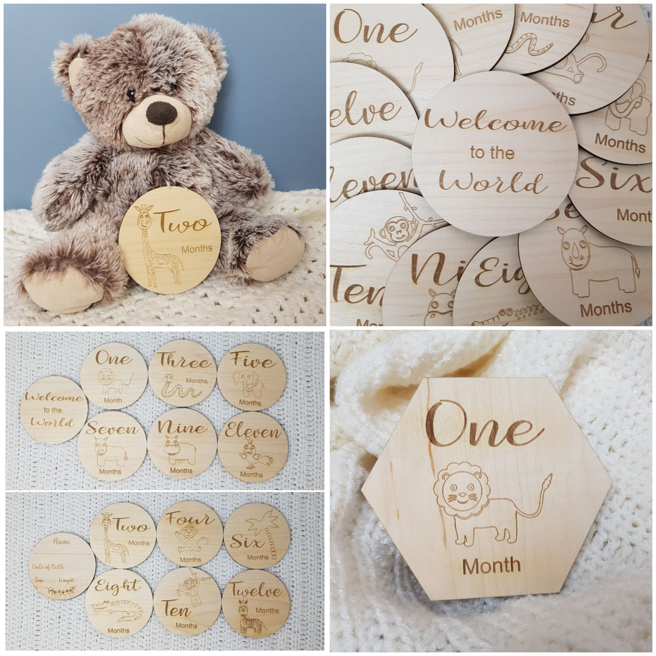 Baby Age Milestone Discs Personalised with Newborn Baby Details