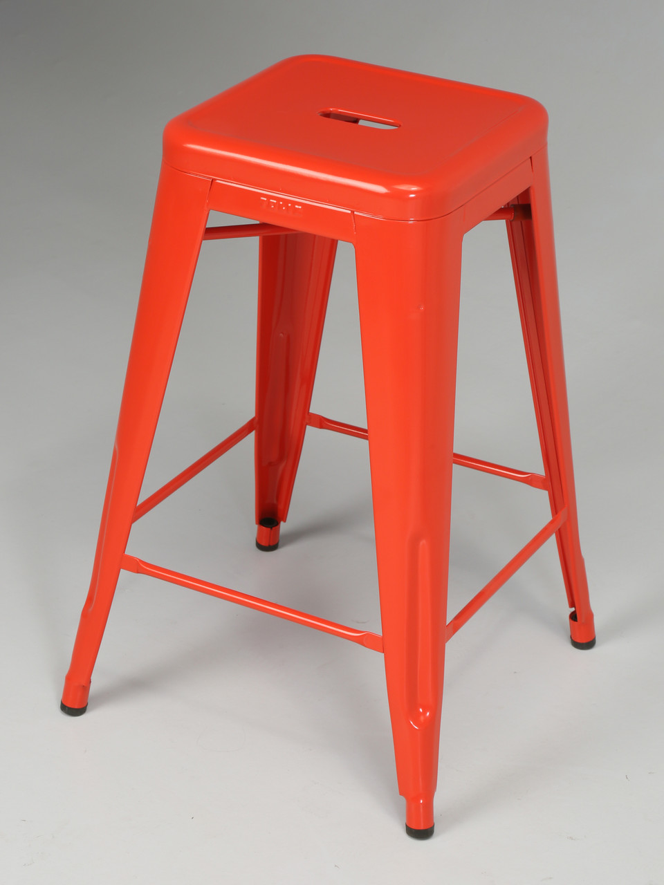 Original French Tolix Blood Orange Stacking Counter Stools - Set of (2)