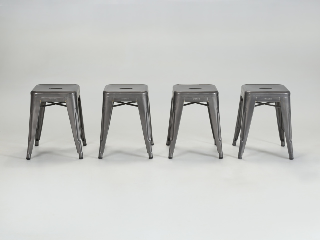 Original French Tolix Glossy Dark Grey Welded Stacking Stools - Set of (4)