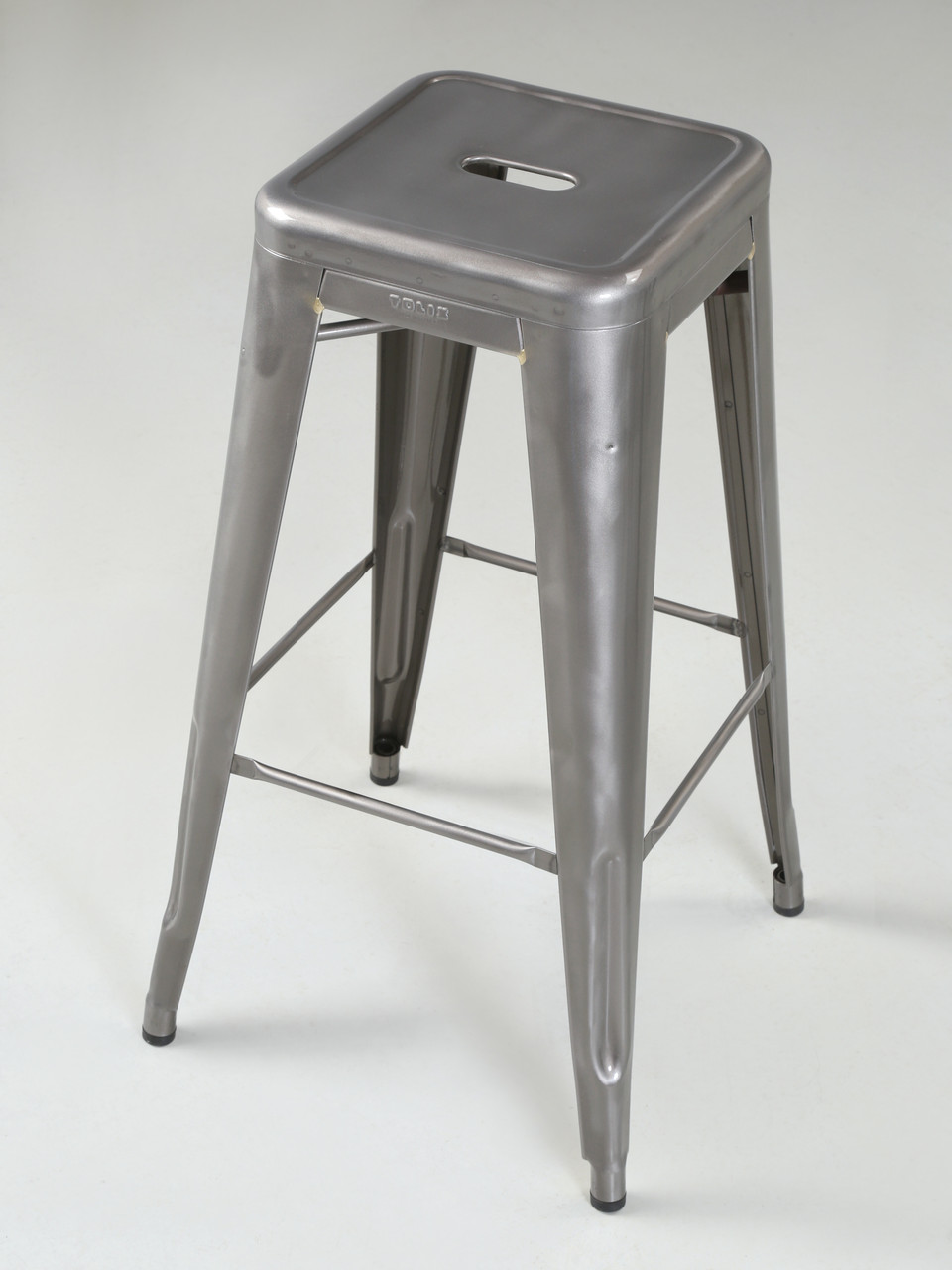 Original Tolix Glossy Grey Stacking Bar Height Stools w/ No Back - Set ...