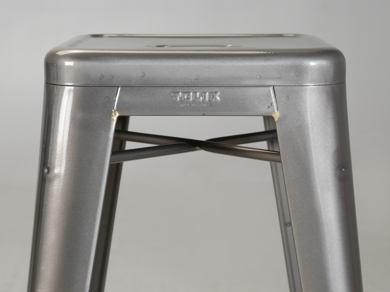 Original Tolix Glossy Grey Stacking Bar Height Stools w/ No Back - Set ...