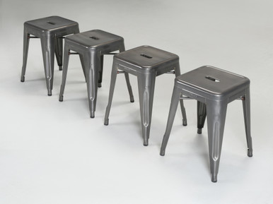 Original French Tolix Glossy Dark Grey Welded Stacking Stools - Set of (4)