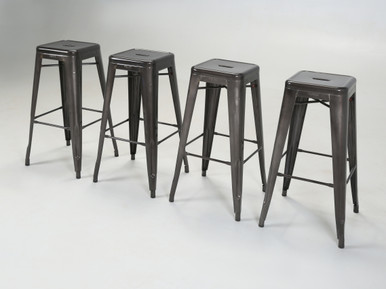 Tolix Glossy Stacking Dark Grey Bar Stools Made in France - Set of (4)
