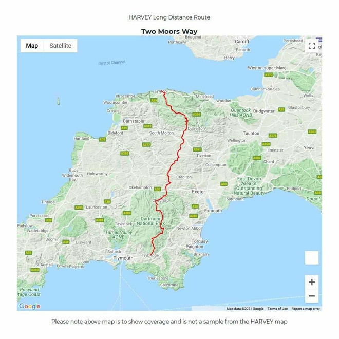 Harvey Maps Trail Map XT40 - Two Moors Way | UK | Ultralight Outdoor gear