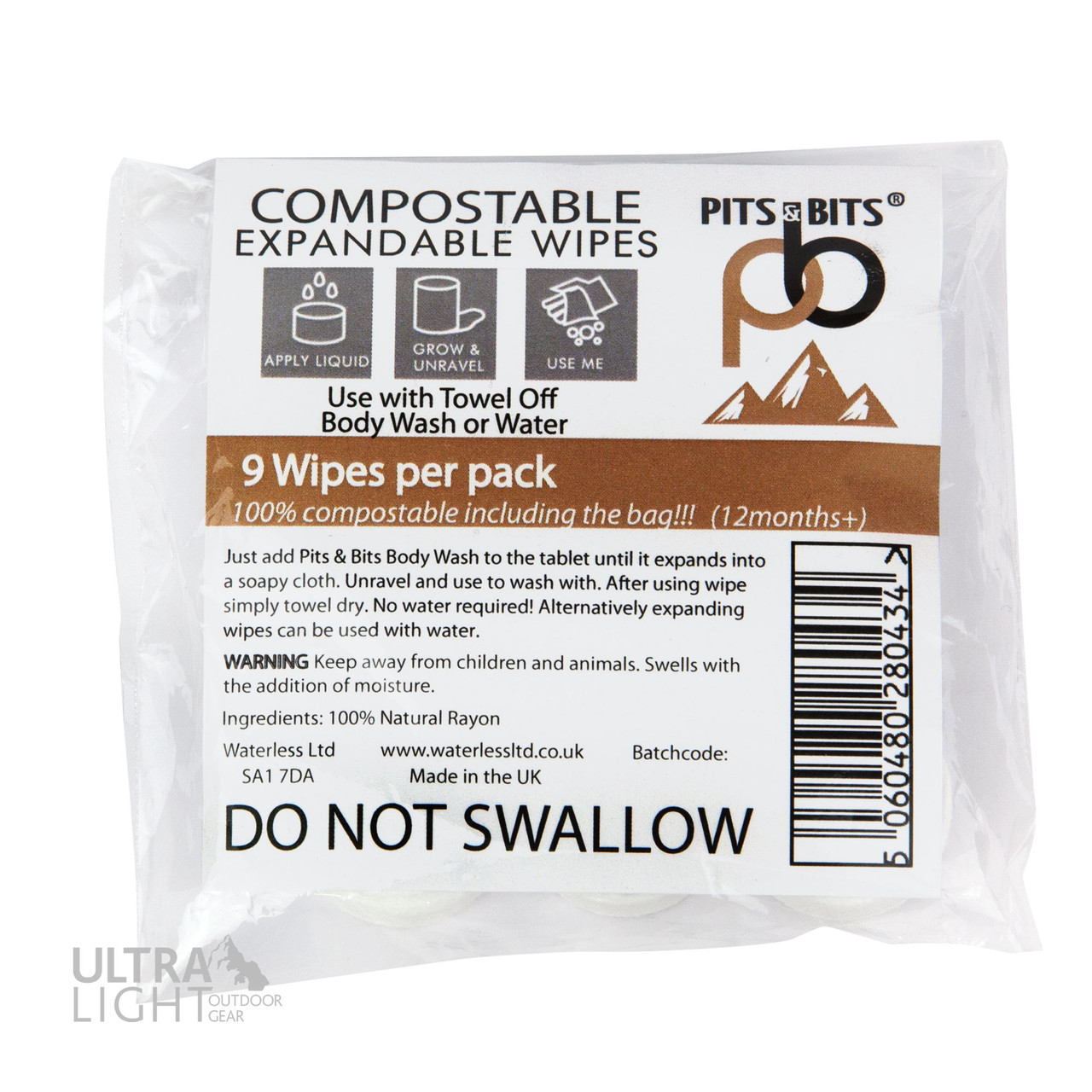 Pits & Bits Compostable Expandable Wipes | UK | Ultralight Outdoor Gear
