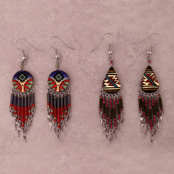 Painted Clay Earrings Geometric Cuzco Peru - Peruvian Fair Trade S.A.C