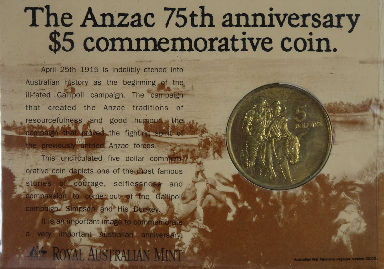 1990 ANZAC 75th Anniversary $5 Commemorative Coin