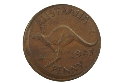 Australian 1947 Y. Penny Error Mis-Strike in EF Condition