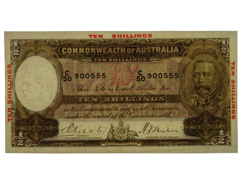 1934 Ten Shillings Banknote in Very Fine Condition