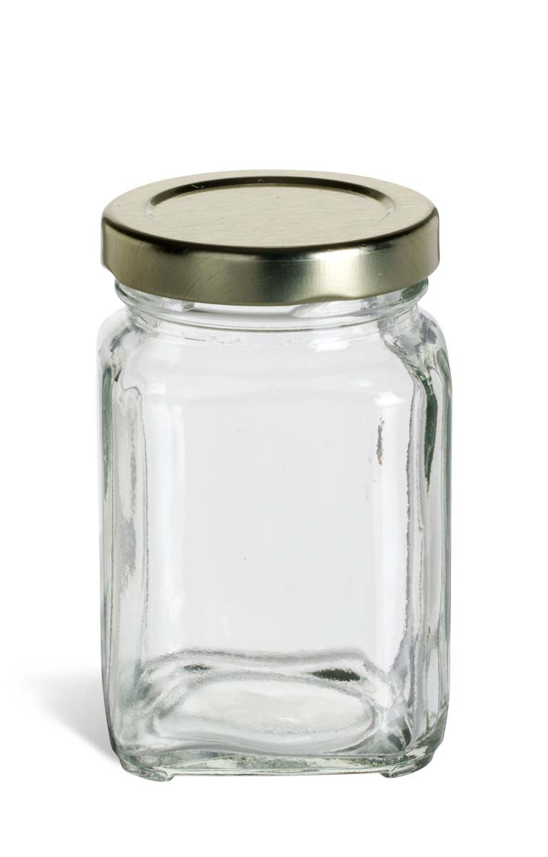Victorian Square Glass Jar with Gold Lid, 3.75 oz | Specialty Bottle
