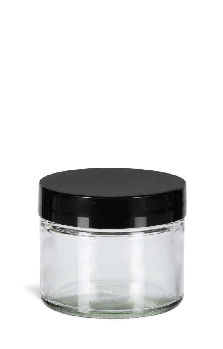 Straight Glass Jar w/ Smooth Black Lid | Specialty Bottle
