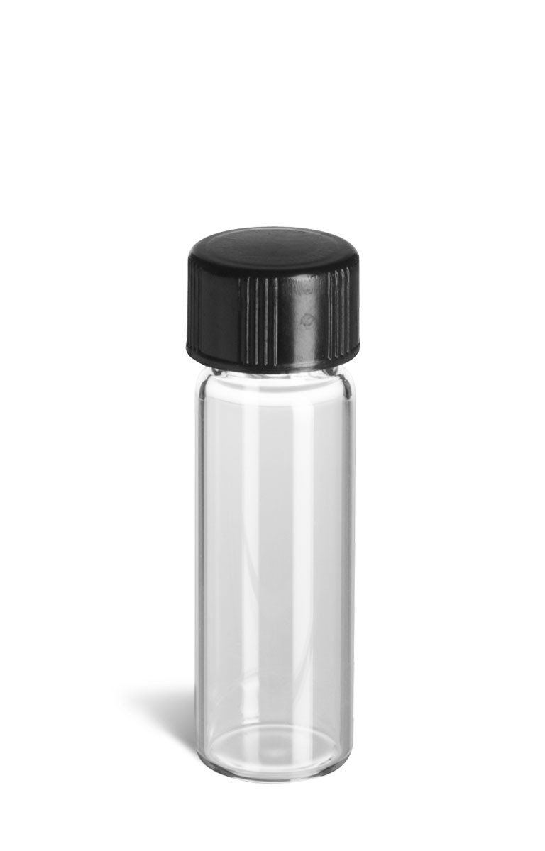 Clear Glass Vial with Black Cap, 1 Dram| Specialty Bottle