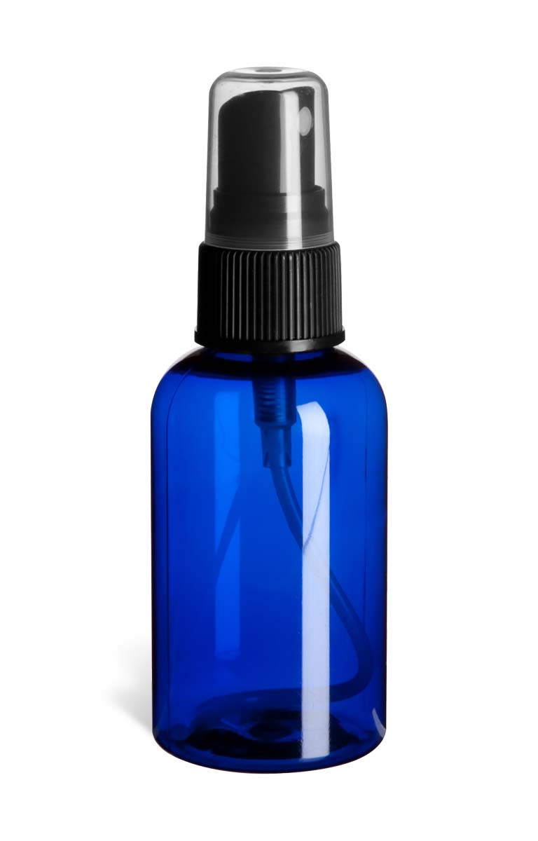 Blue Boston Round Bottle with Fine Mist Sprayer, 2 oz |Specialty Bottle