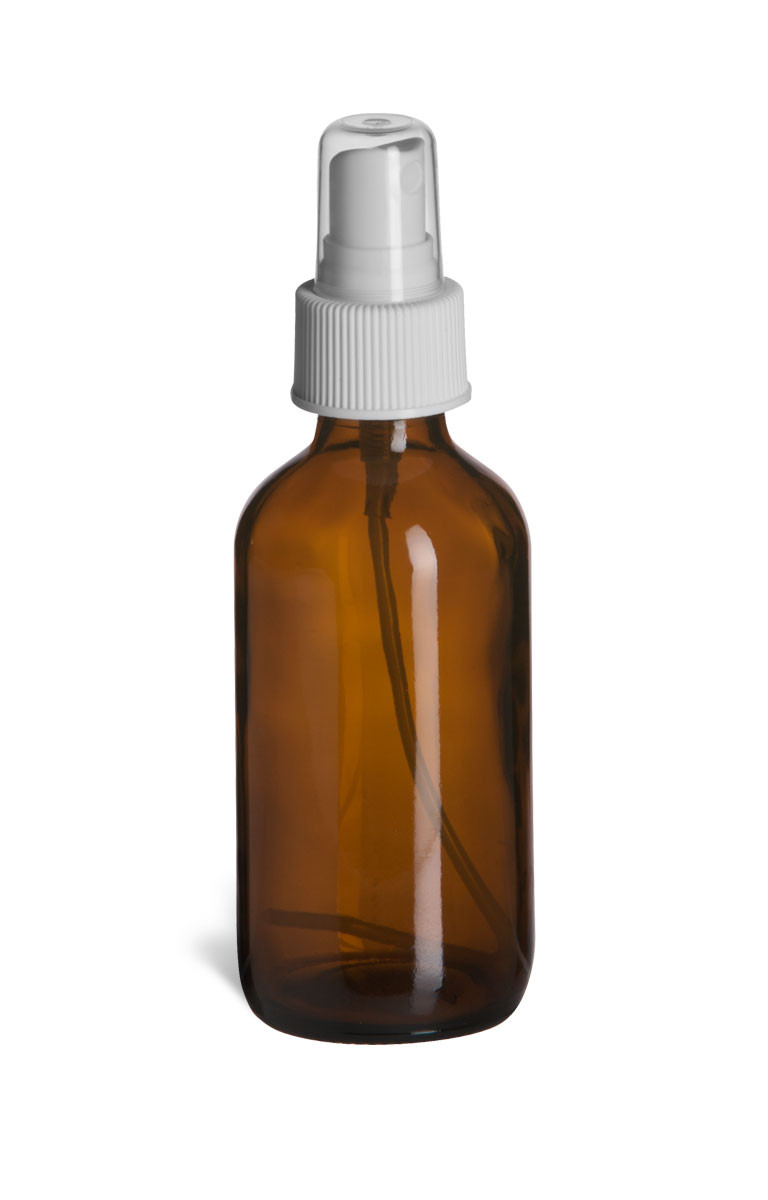 Amber Round Glass Bottle w/ Atomizer sprayer, 4 oz |Specialty Bottle