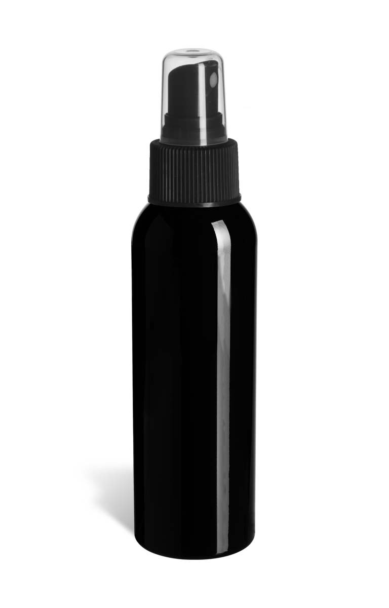 2 oz Black Plastic Cosmo Bottle, Black Atomizer