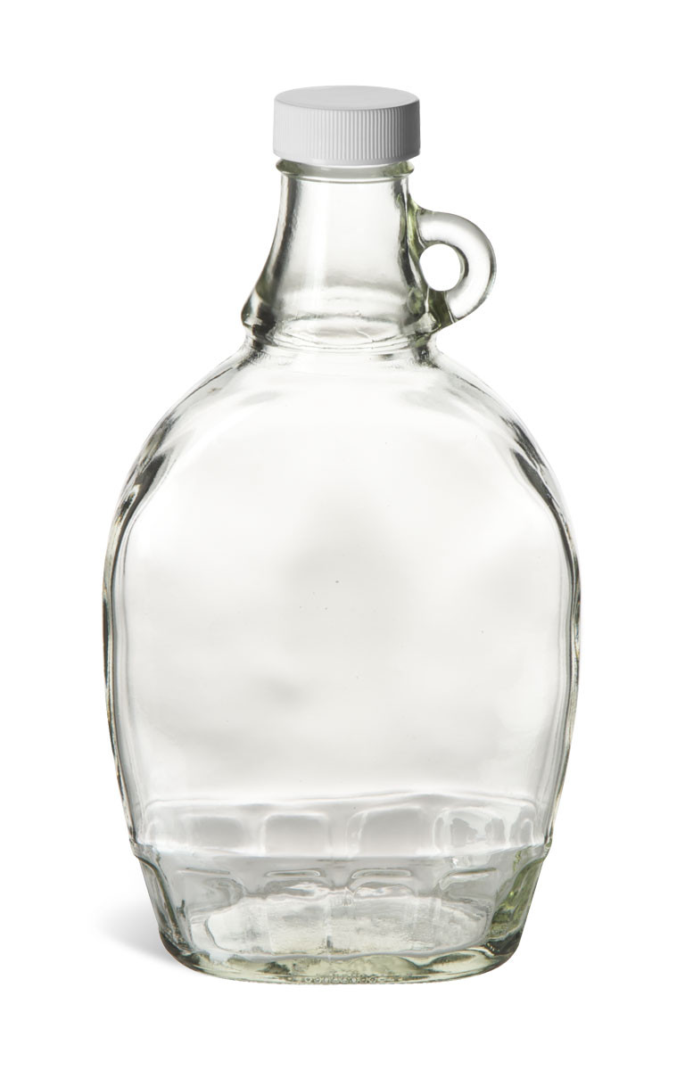 12 oz Clear Glass Syrup Bottle, White Platsic Cap