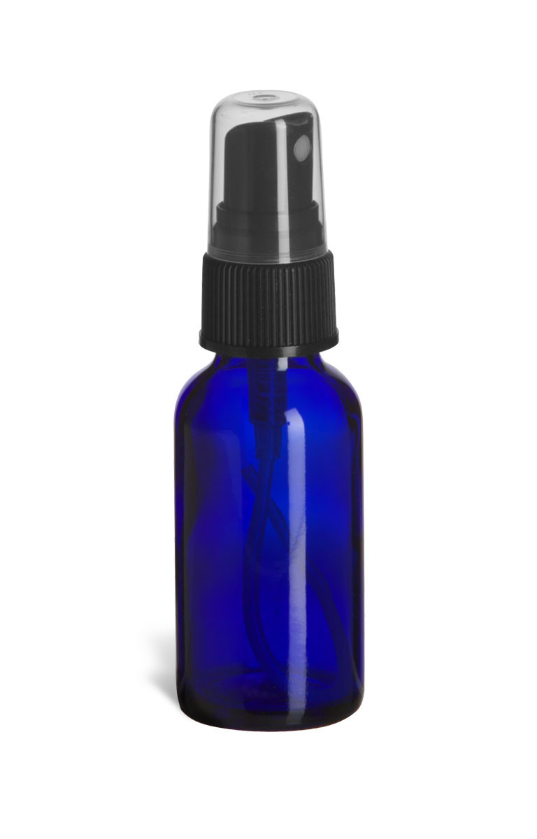 Blue Round Glass Bottle with Atomizer, 1 oz |Specialty Bottle