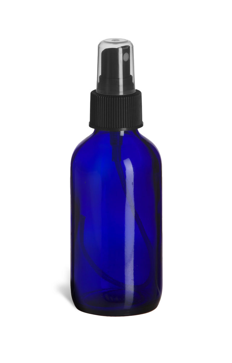 Blue Round Glass Bottle w/ sprayer, 4 oz |Specialty Bottle