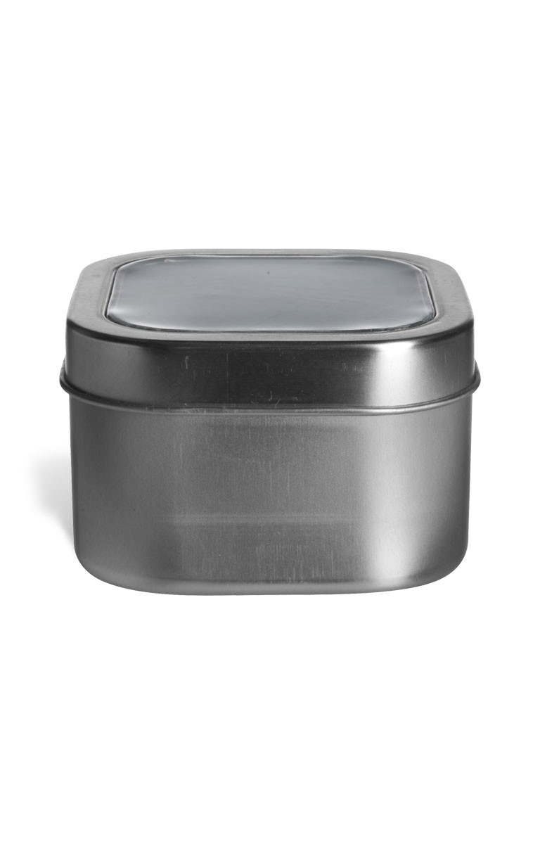 Tin Square Deep Container 8 oz w/ Clear Top Cover