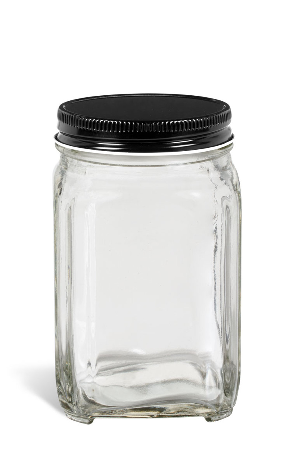 Victorian Square Glass Jar with Black CT Lid, 6 oz | Specialty Bottle