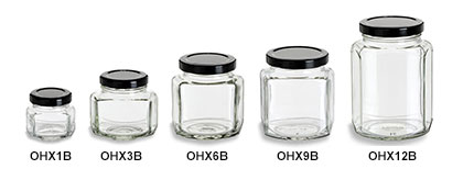 Oval Hexagon Jars with Black Lids | Specialty Bottle
