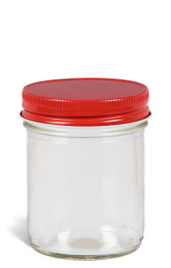 8 oz Clear Glass Mason Jar, Red Lid