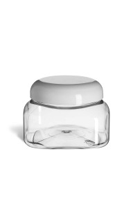 8 oz Clear Plastic Square Jar, White Dome Lid
