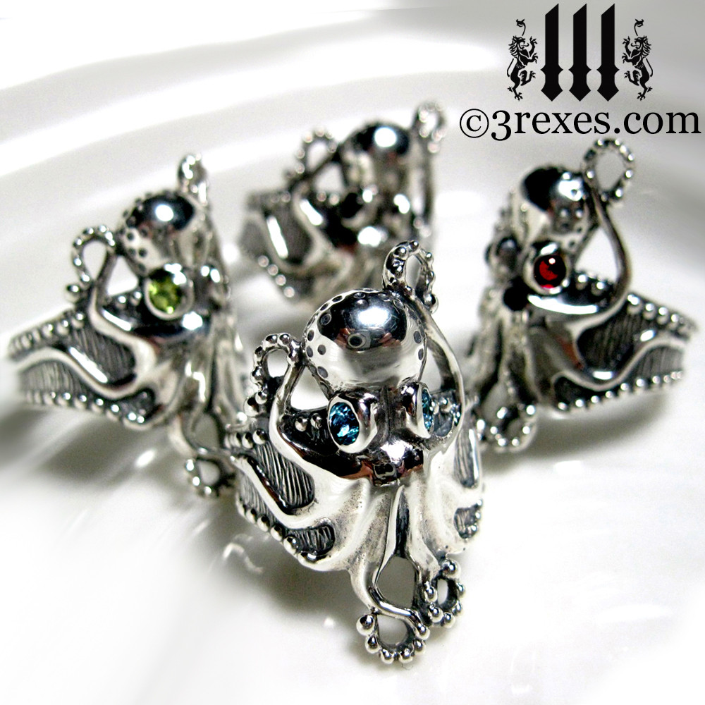 Silver Octopus Dream Ring - 3 Rexes Jewelry