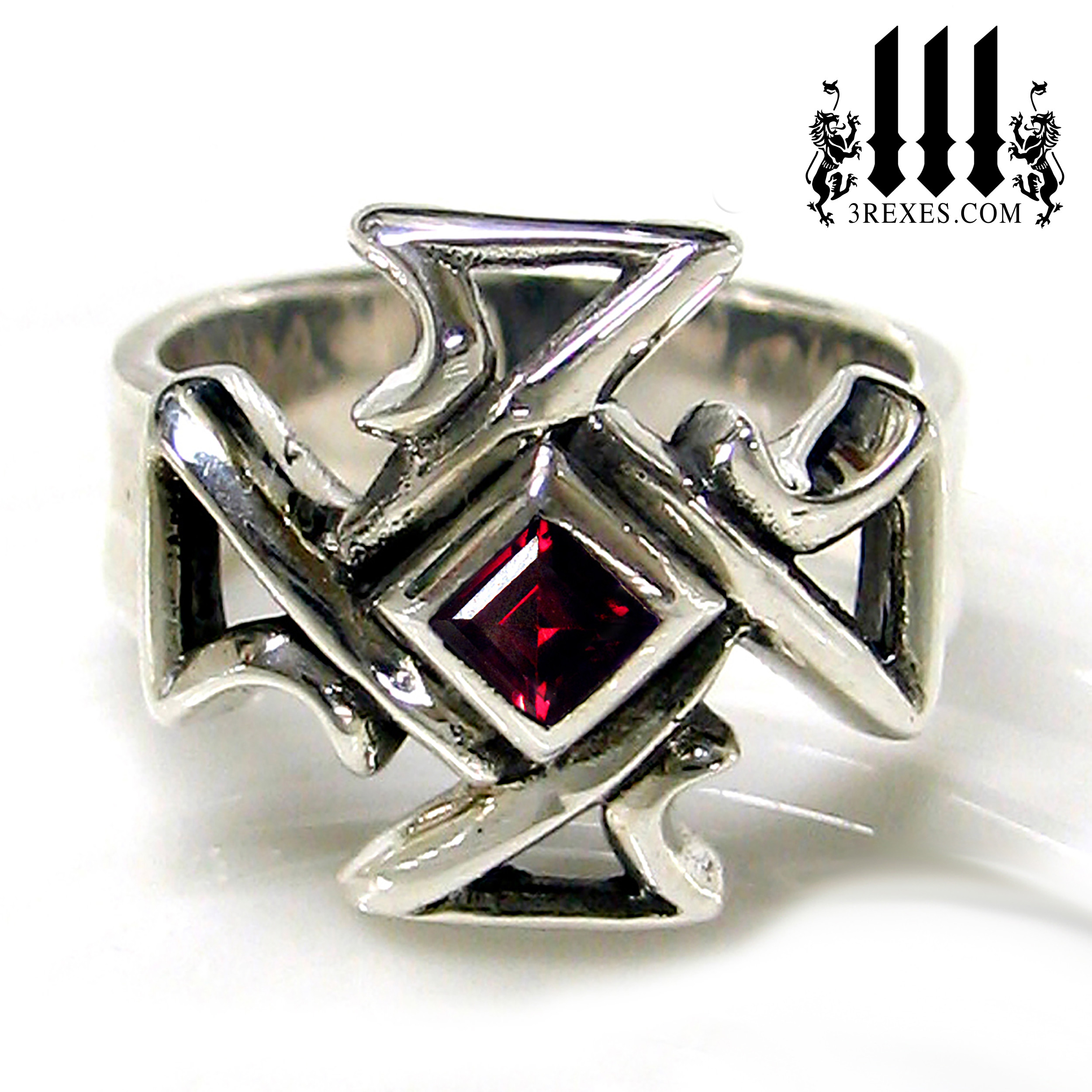Medieval Bohemian Z Celtic Cross Wedding Ring Mens Sterling Silver Band