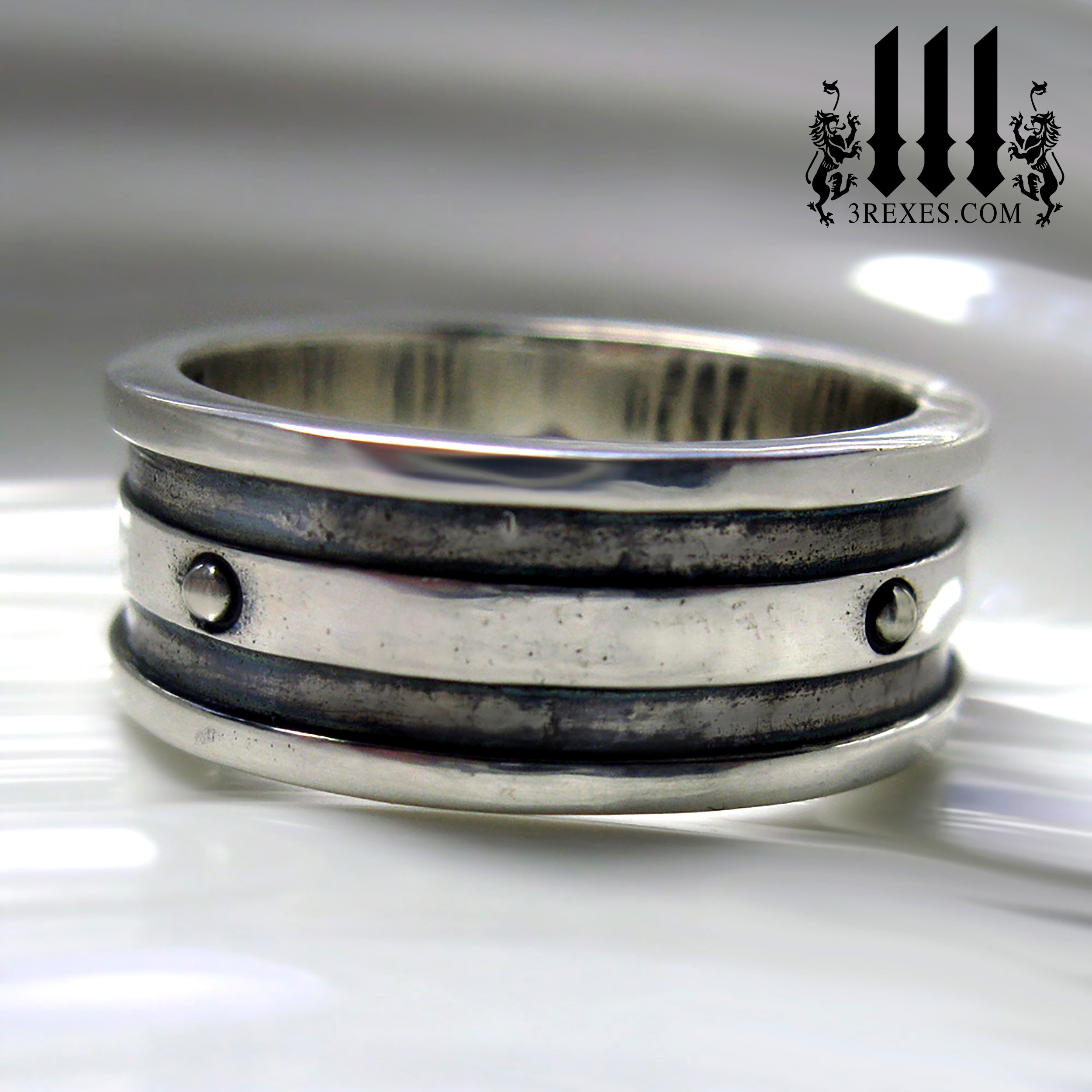 Mens Moorish Gothic Ring | Silver Wedding Bands | 3 Rexes Jewelry