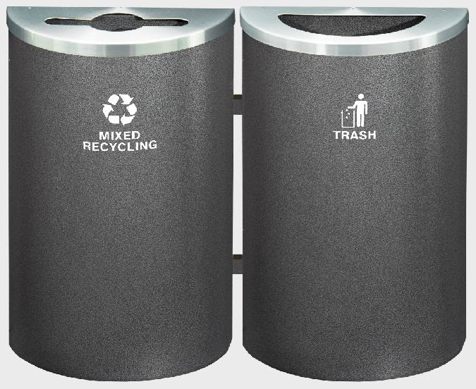 Half Round Dual Stream Connected Recycle Bin Combo w/Plastic Liner