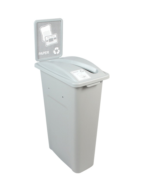 23 Gal. Gray Skinny Simple Sort Recycle Bin with Sign (Paper)