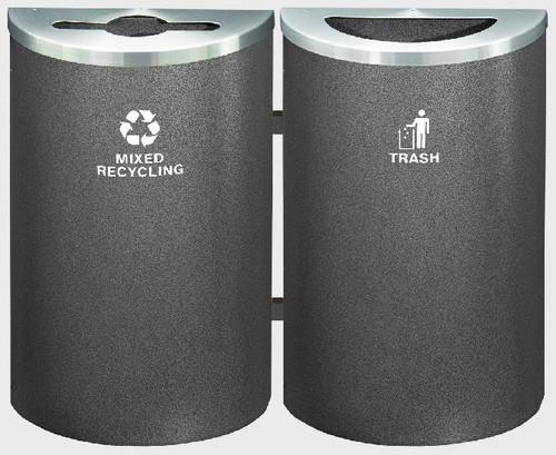 Half Round Dual Stream Connected Recycle Bin Combo w/Plastic Liner