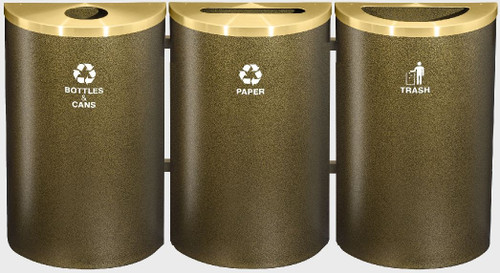 Half Round Three Stream Connected Recycle Bin Combo w/Plastic Liner