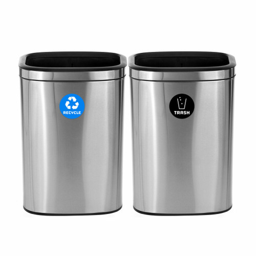 21 Gal. Stainless Steel Skinny Open Top Waste and Recycle Combo ALP470 ...