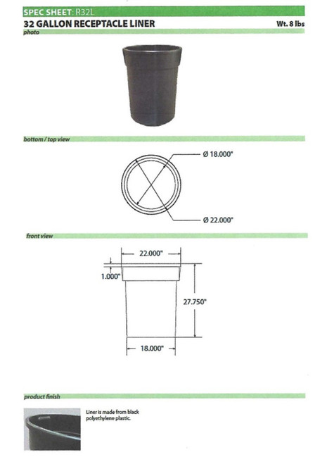 32 Gal. Round Plastic Liner LCR32L