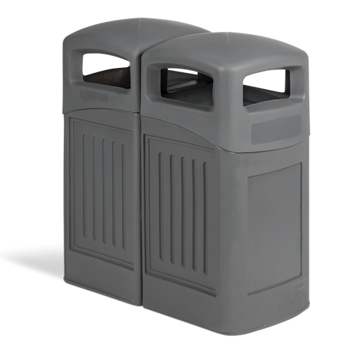 Dual 55 Gal. Gray Square Covered Outdoor Trash Can Set Rhino DHRC-GY