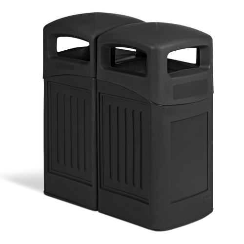 Dual 55 Gal. Black Square Covered Outdoor Trash Can Set Rhino DHRC-BK