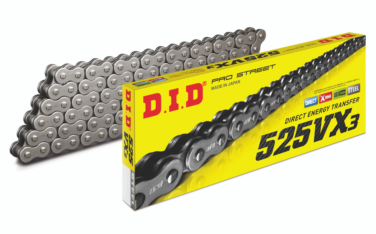 D.I.D. 525 VX3 Pro Street Series Natural Plated X-Ring Sealed Chain