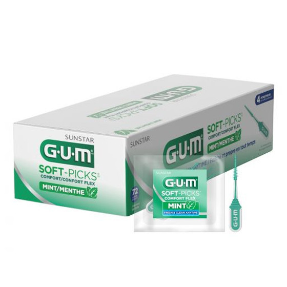 GUM Soft-Picks Comfort Flex, Mint, 4 per Pack, 72/Pk. Gentle, easy-to ...