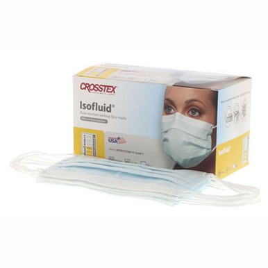 Isofluid Earloop Mask - Blue, 50/Bx. Fluid Resistant Outer Layer, White ...