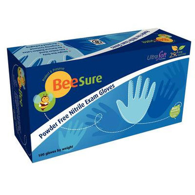 BeeSure Nitrile Exam Gloves: Large, 100/Bx, Blue, Non-Sterile, Powder ...