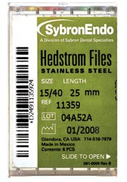 SybronEndo #15, 21mm Hedstrom Files 6/Box. Stainless Steel - The Dental ...