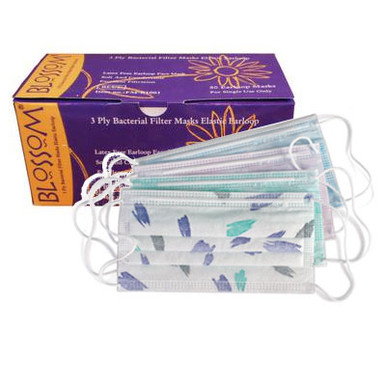 Blossom MULTICOLOR Ear-Loop Face Mask Latex-Free 50/Bx. Made of soft 3 ...
