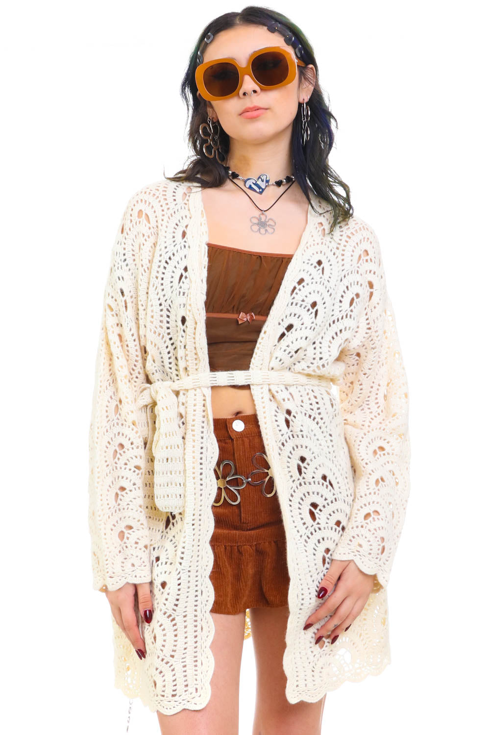 Vintage Y2K Signature White Crochet Cardigan - Tunnel Vision