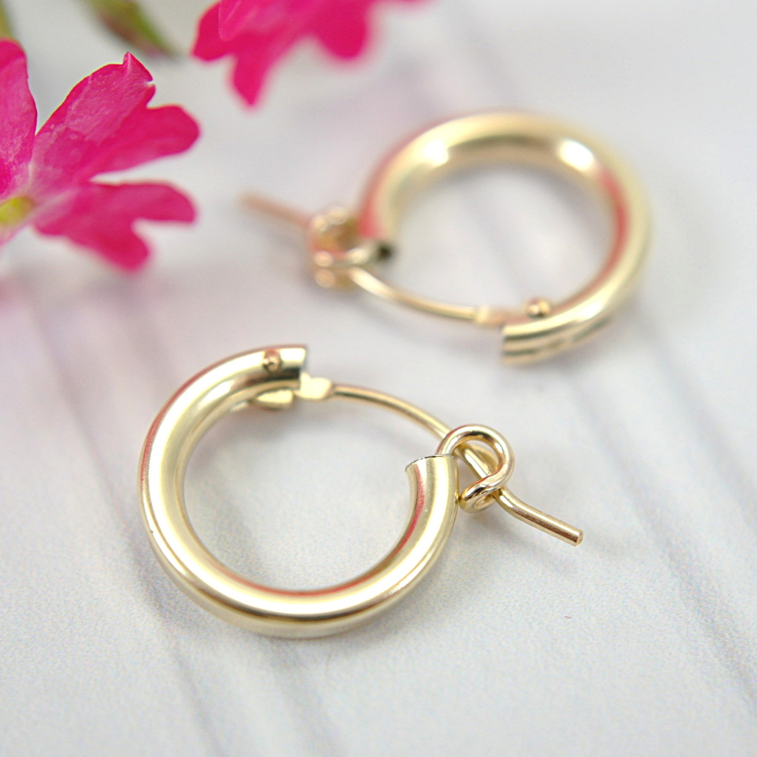 14k gold filled hollow hoop earrings 13mm tiny